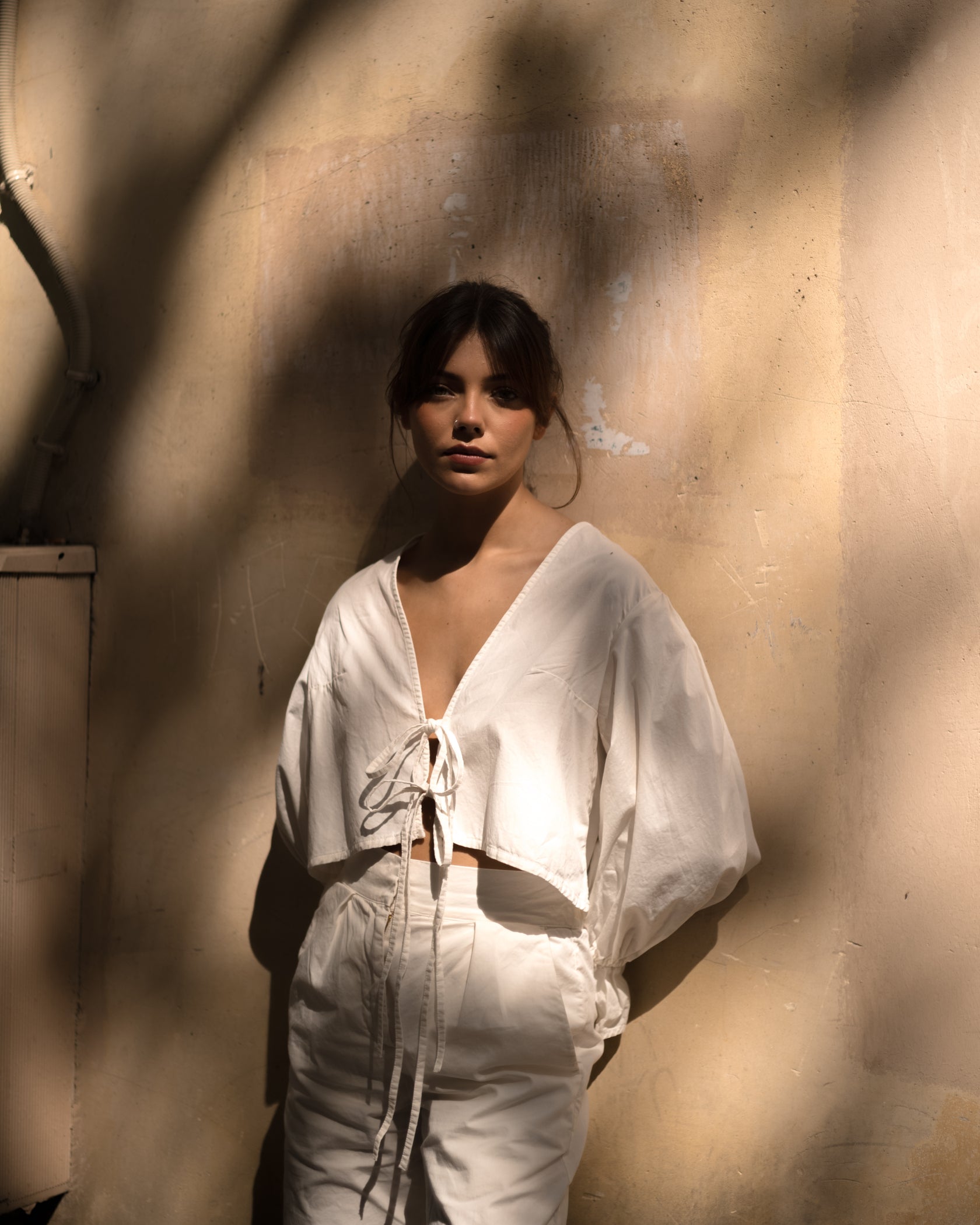 Nancy Blouse - Balloon Sleeve White Tie Up Blouse – Etta Collection